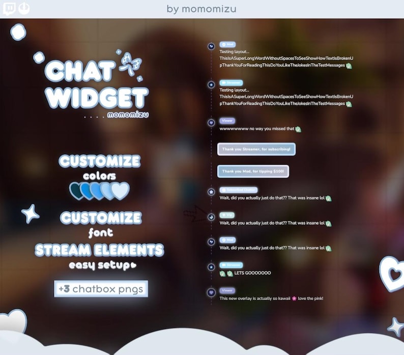 3 Free Chatboxes) Blue Glow Theme Chat Widget | Kawaii Bubble Chat ...