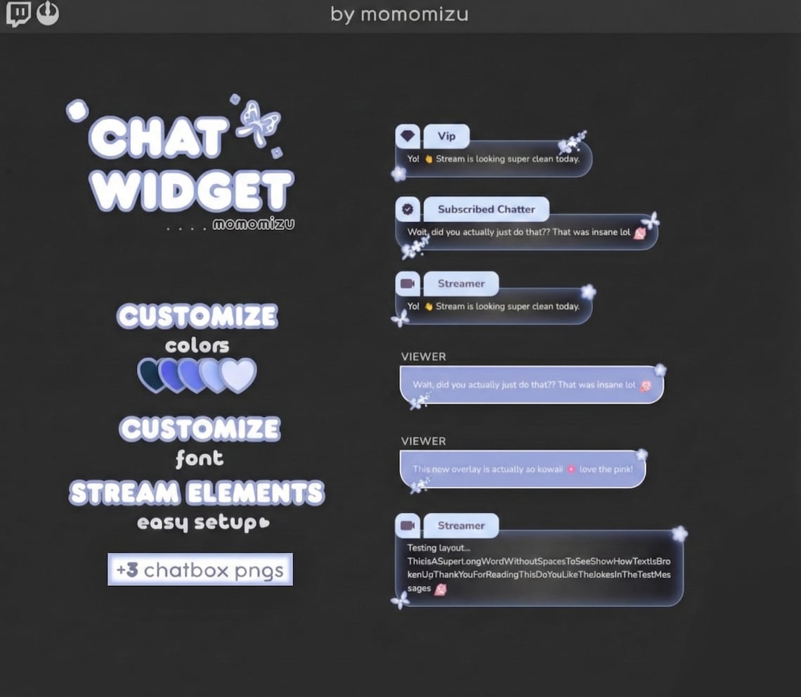 Blue Flower Stream Chat Widget | Kawaii Pastel Theme (stream Elements ...