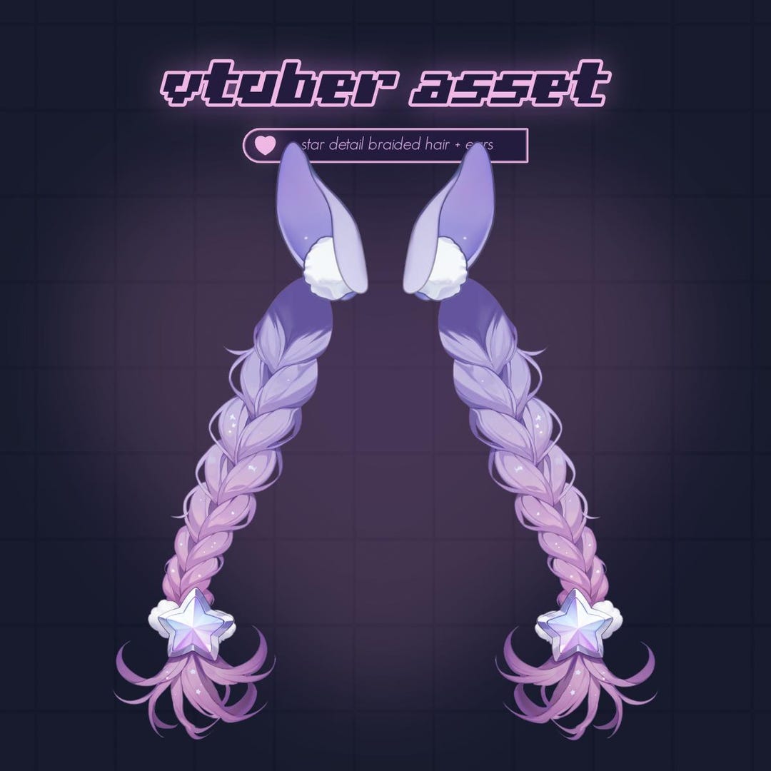 Rigged Braided Pigtail and Reactive Bunny Ear Set for Vtube Studio With ...