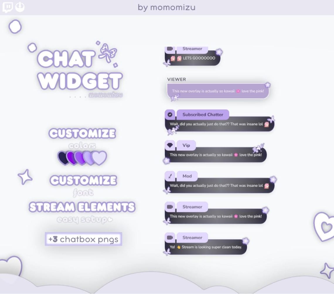 3 Free Chatboxes) Purple Theme Chat Widget | Kawaii Bubble Chat Overlay ...