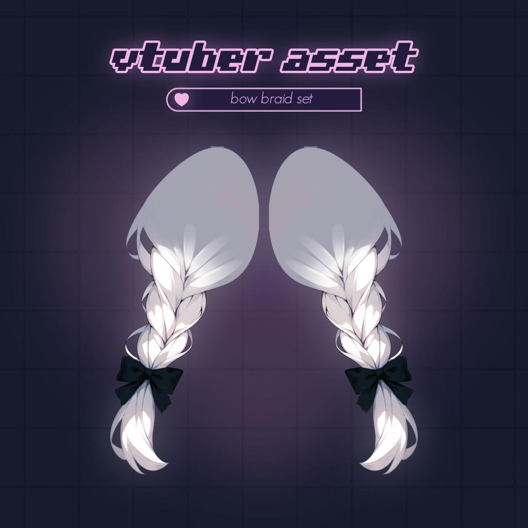 Rigged Bow Braid Hair Asset Set for Vtube Studio - 6 Color Variations ...