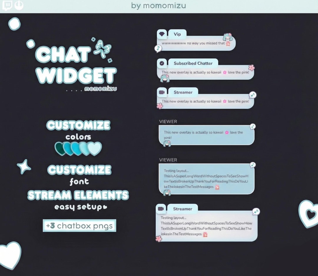 3 Free Chatboxes) Cyan M--ku Theme Chat Widget | Kawaii Bubble Chat ...