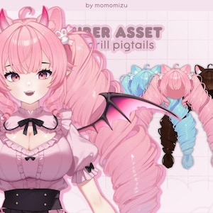 Customizeable Pink Long Drill Pigtails Hair for Vtube Studio ...