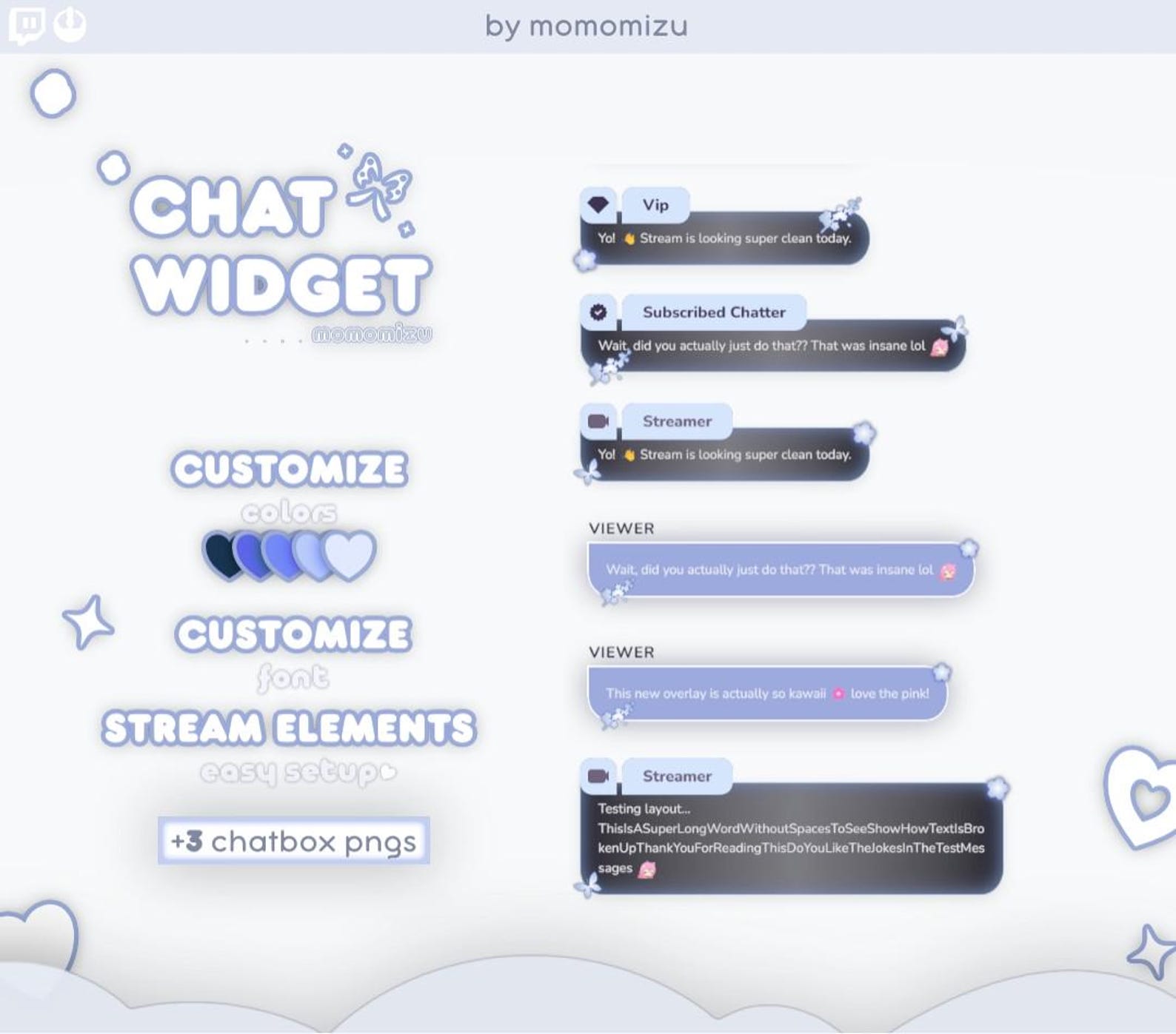 Blue Flower Stream Chat Widget | Kawaii Pastel Theme (stream Elements ...