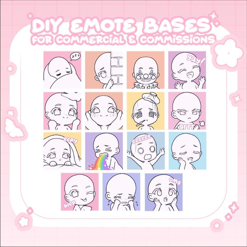 15 Commercial Use Emotes Bases for Twitch, Commissions, Discord ...