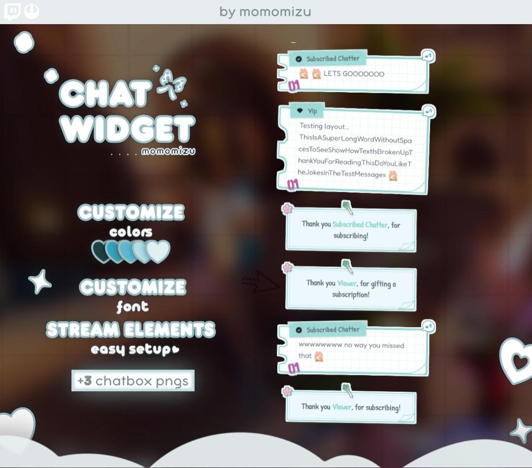 3 Free Chatboxes) H*tsun E M*kv Cyan Paper Theme Chat Widget | Kawaii ...