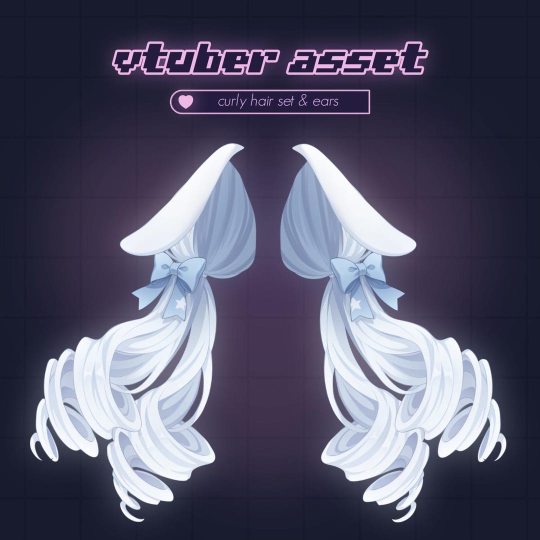 Rigged Curly Hair Asset + Ears Set for Vtube Studio - 5 Color ...