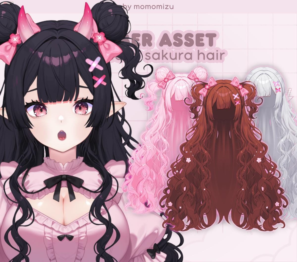 Customizeable Pink Long Curly Sakura Hair for Vtube Studio ! | Physics ...