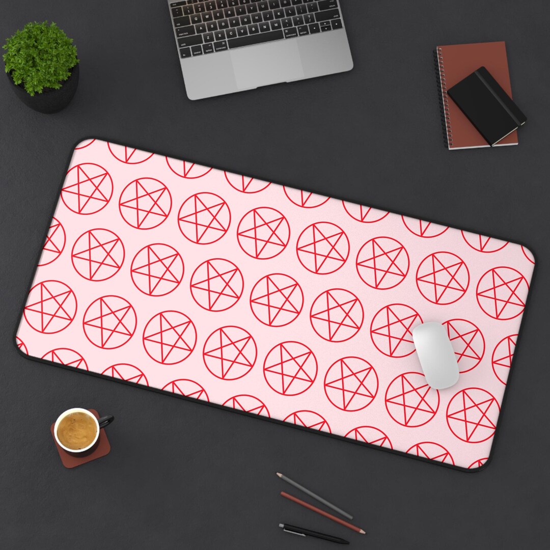 Red Inverted Pentagram Desk Mat, Inverted Pentagram Desk Mat, Pentagram ...