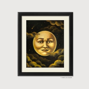 Moon Man Print From Original Artwork= Man on the Moon in Night Sky ...