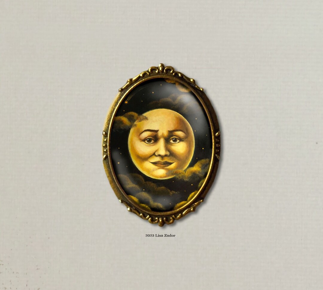 Moon Brooch Full Moon Man in the Moon Brooch Moon Pin Moon - Etsy