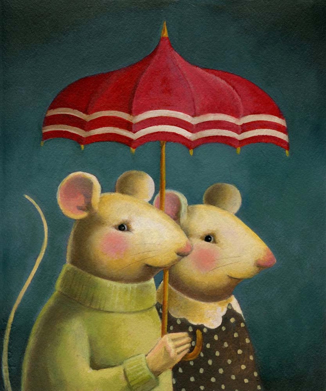 Mouse Portrait Print - Mouse Couple - Animal Portrait - Umbrella - Rain ...