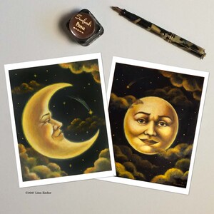 Crescent Moon With Face Print of Original Hand Painted Artwork, Man on ...