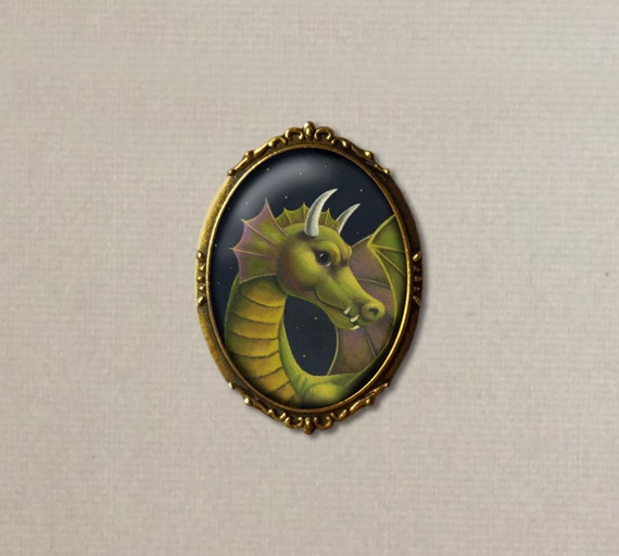 Dragon Brooch Dragon Portrait Pin Oval Lapel Pin Green - Etsy