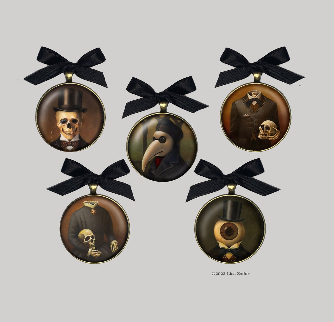 Set of 5 Victorian Gothic Ornaments, Creepy Christmas, Headless ...