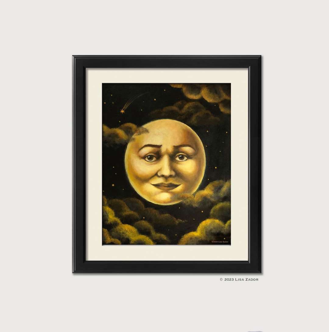 Moon Man Print From Original Artwork= Man on the Moon in Night Sky ...