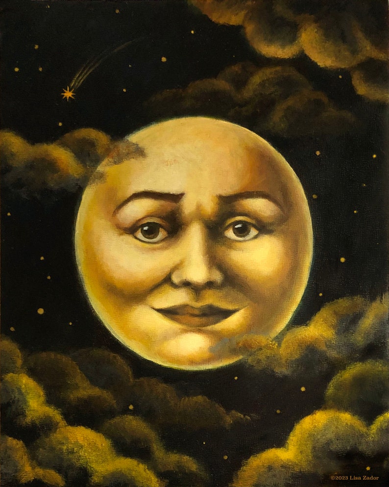 Moon Man Print From Original Artwork= Man on the Moon in Night Sky ...