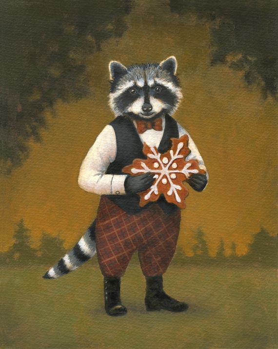 Raccoon Christmas Print Christmas Cookie Victorian | Etsy