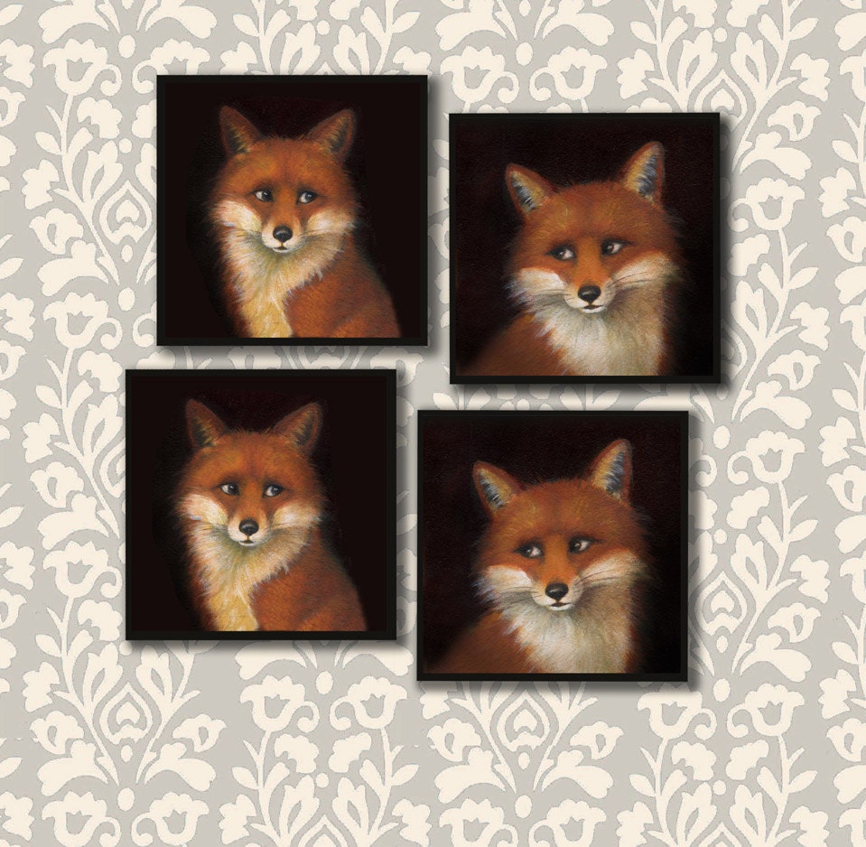Fox Coasters Fox Coaster Set Fox Portrait Cocktail | Etsy