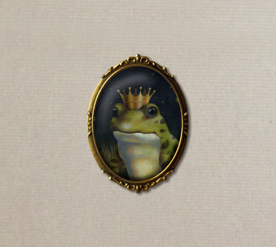 Frog Prince Brooch Pin From Original Artwork in Oval Gold Tone Setting ...