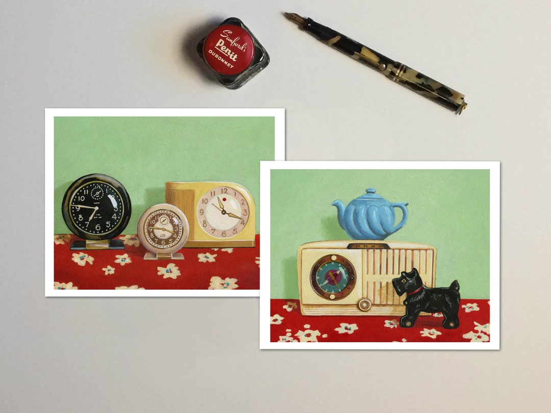 Vintage Alarm Clock Cards Retro Kitchen Notecards Retro Still Life Set ...