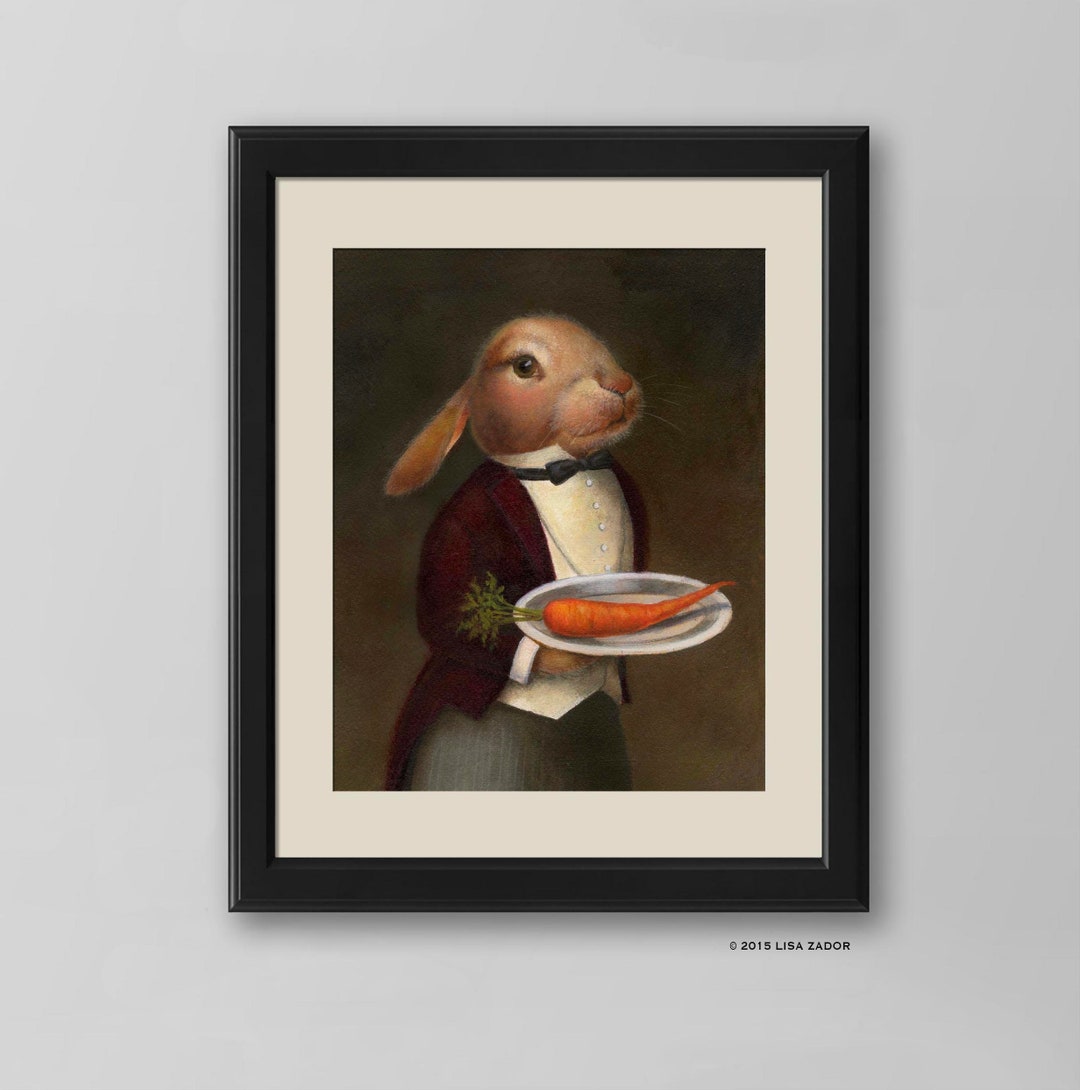 Rabbit Print From Original Artwork - Victorian Butler Serving a Carrot ...