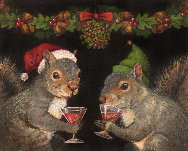 Santa Squirrel Coaster,- Christmas Coaster Set, Christmas Squirrel ...