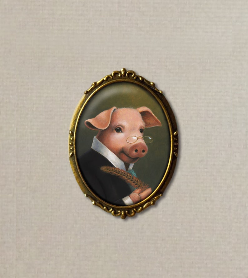 Pig Brooch Pig Pin Oval Pin Farm Brooch Barnyard Animal - Etsy
