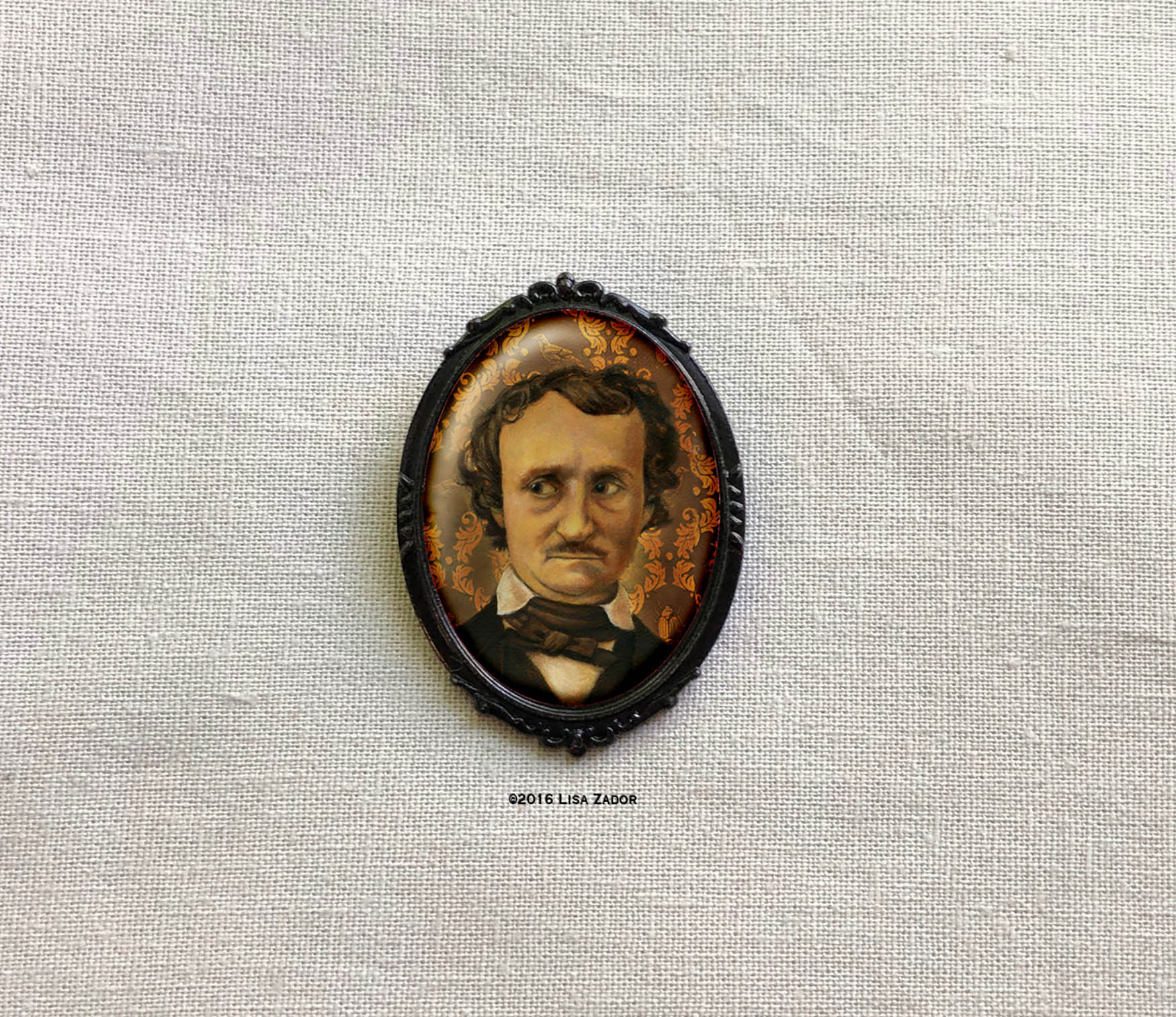 CuriousPortraits Edgar Allan PoE Oval Brooch from Original Artwork Gothic Victorian Literary Portrait Pin