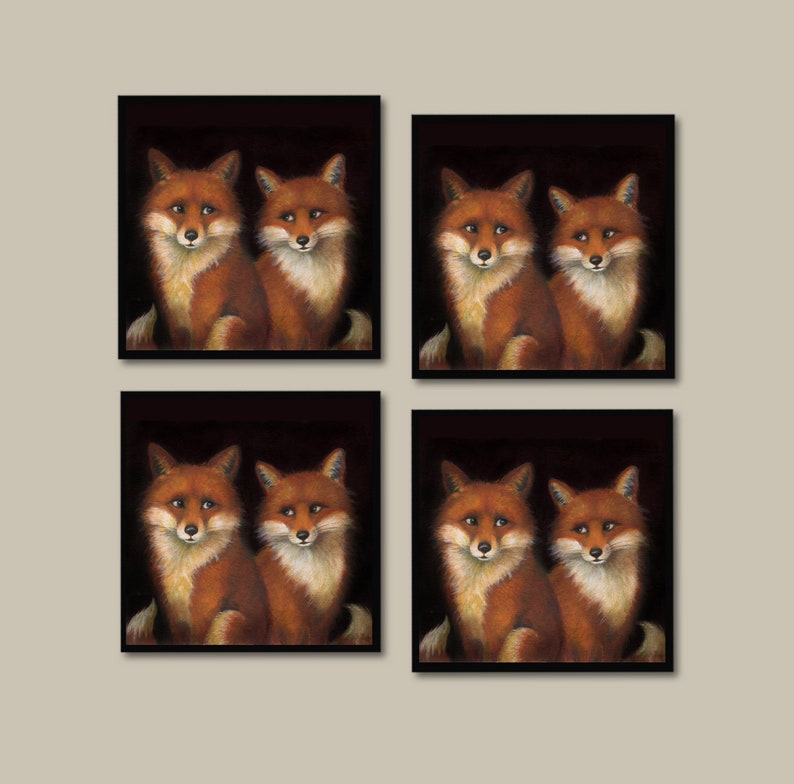 Fox Coasters, Fox Coaster Set, Fox Portrait, Cocktail Coasters ...