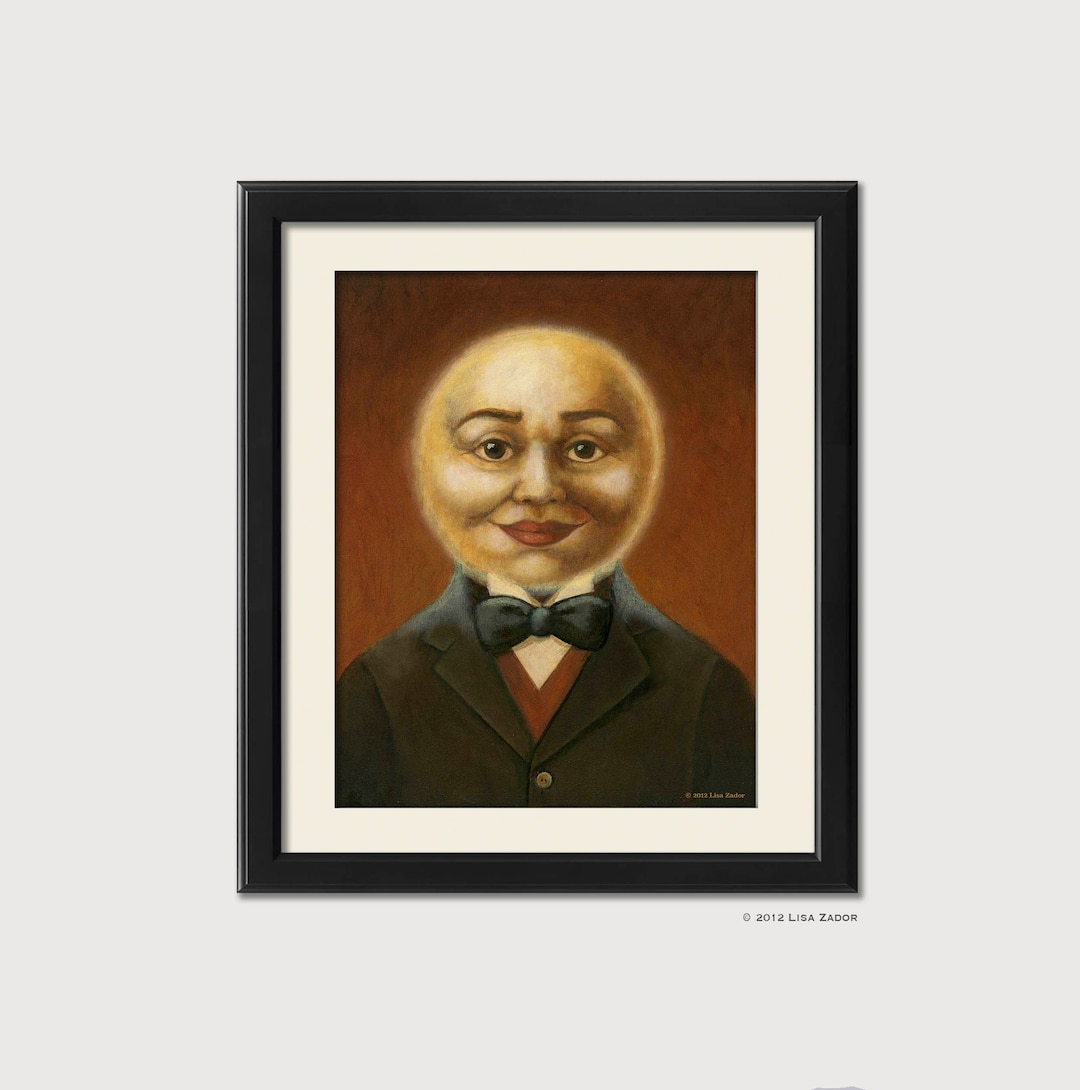 Victorian Moon Face Portrait Print From Original Artwork - Celestial ...