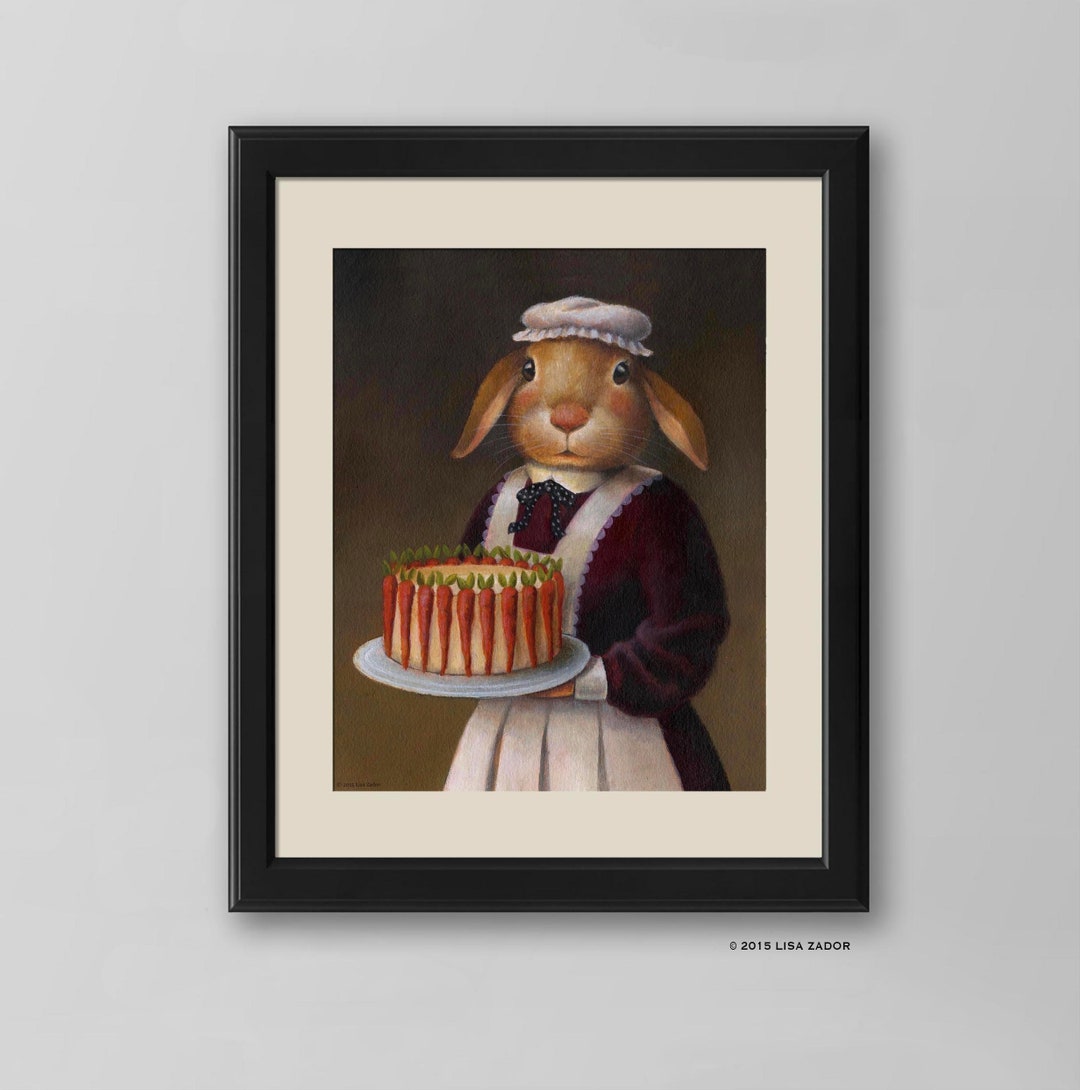 Rabbit Print From Original Artwork -victorian Cook Serving Carrot Cake ...