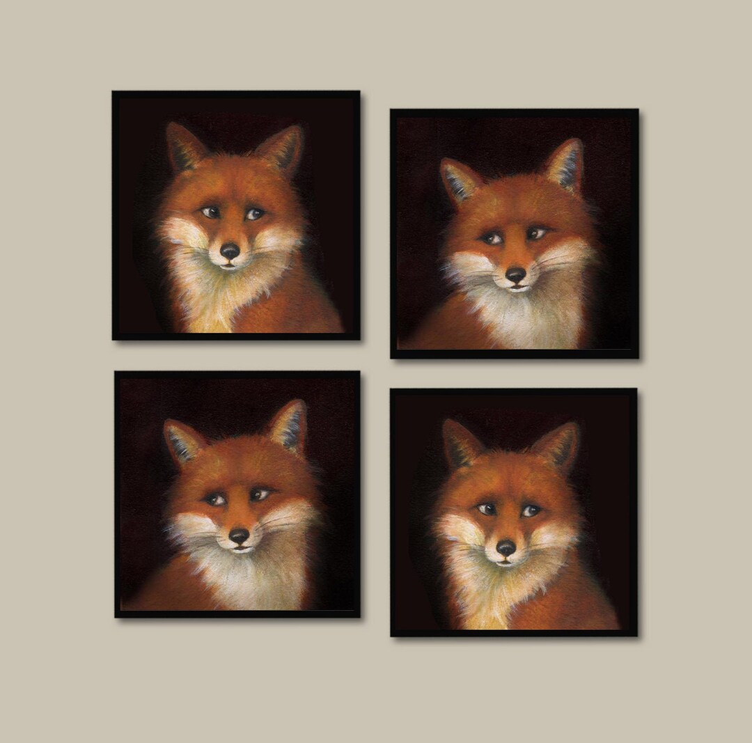 Fox Coasters, Fox Coaster Set, Fox Portrait, Cocktail Coasters ...
