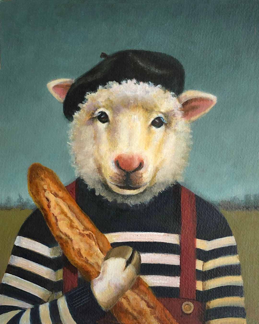French Sheep Portrait Sheep in Fisherman Sweater and Beret Carrying a ...