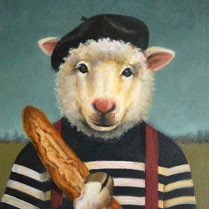 French Sheep Portrait Sheep in Fisherman Sweater and Beret Carrying a ...