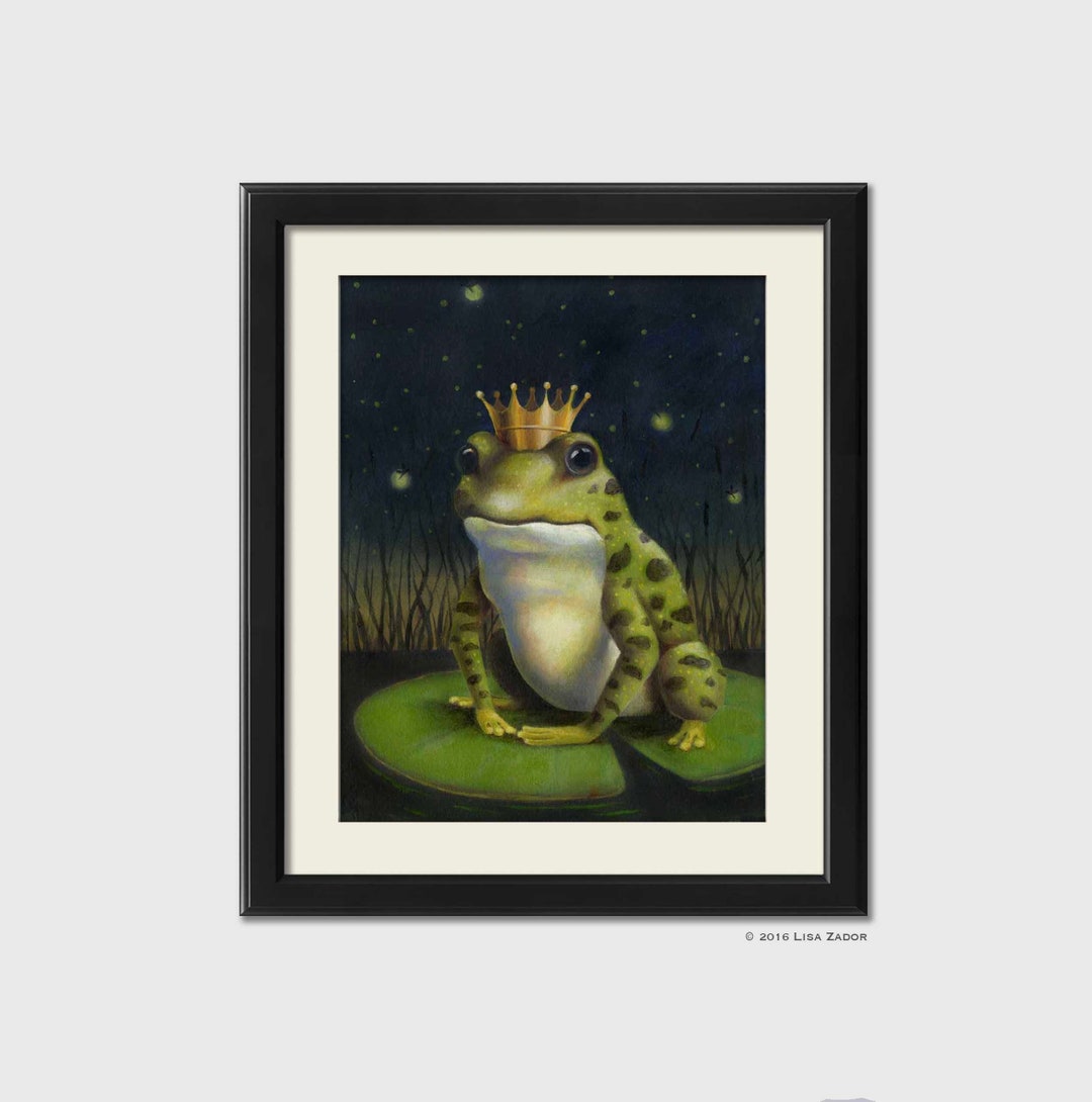 Frog Prince Print From Original Artwork, Frog in Crown on Lily Pad ...