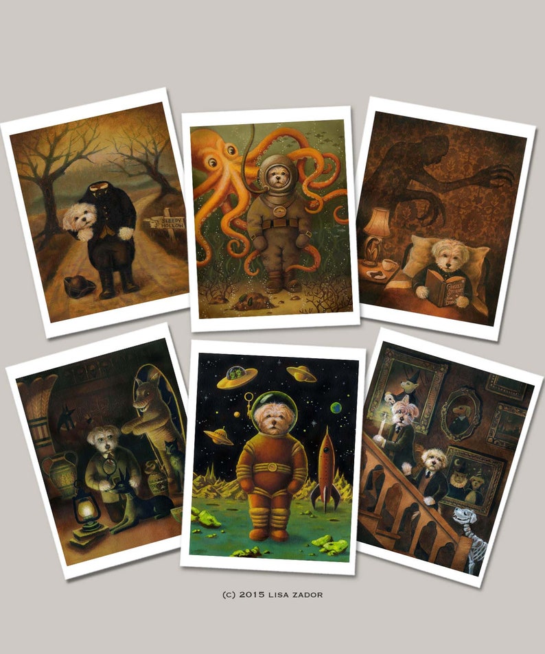 Dog Halloween Card Set, Set of 6 Blank Cards, UFO, Spooky Dog, Humorous ...