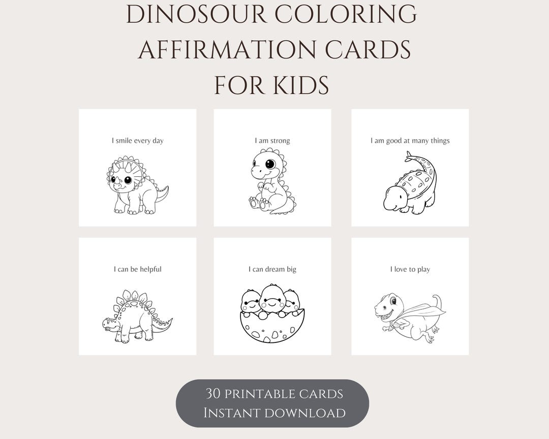 Kids Dinosaur Coloring & Affirmation Cards | Dinosaur Coloring Pages ...