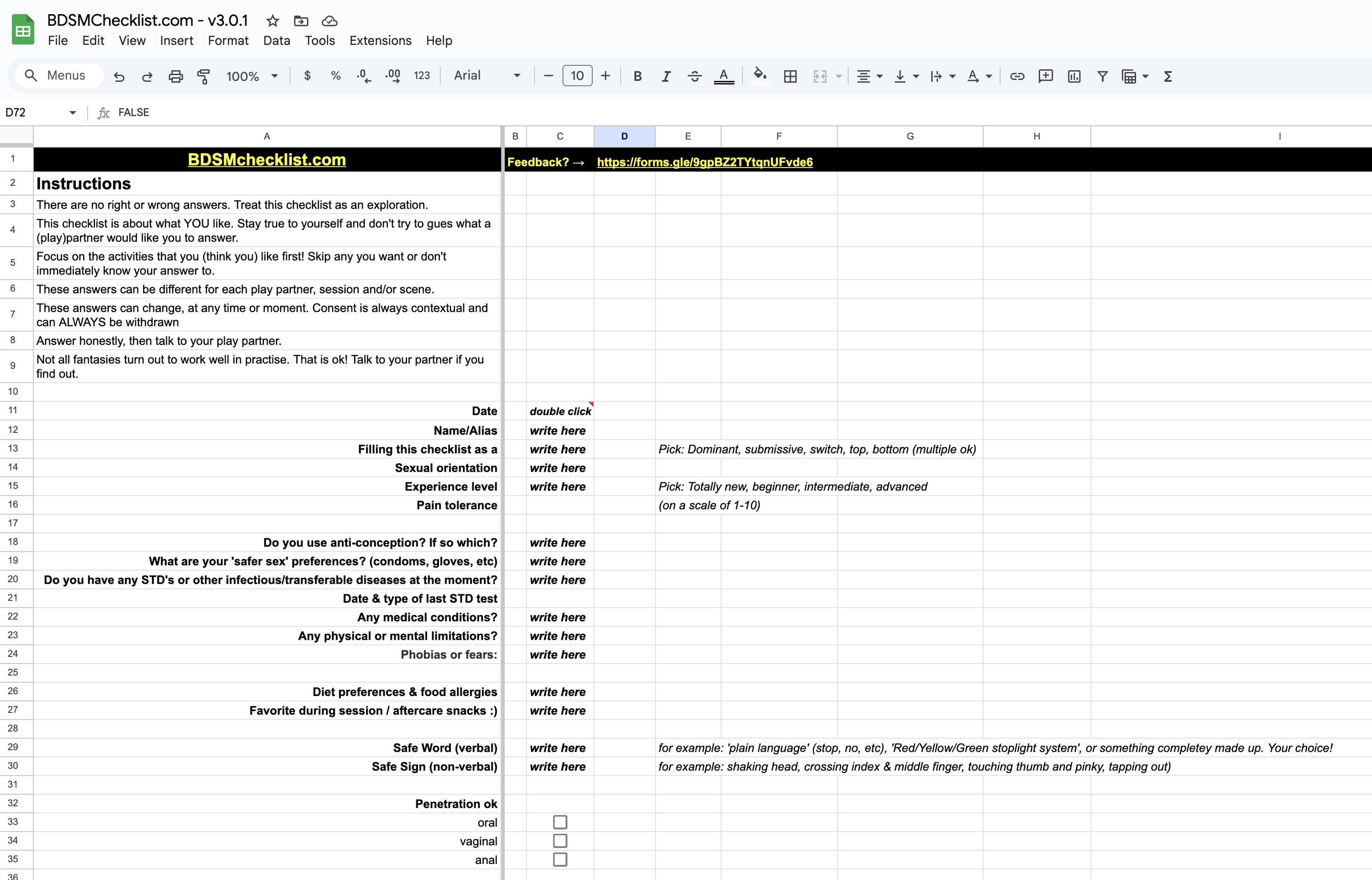 BDSM Checklist | Google Sheets Template | Kink Discovery & Negotiation ...