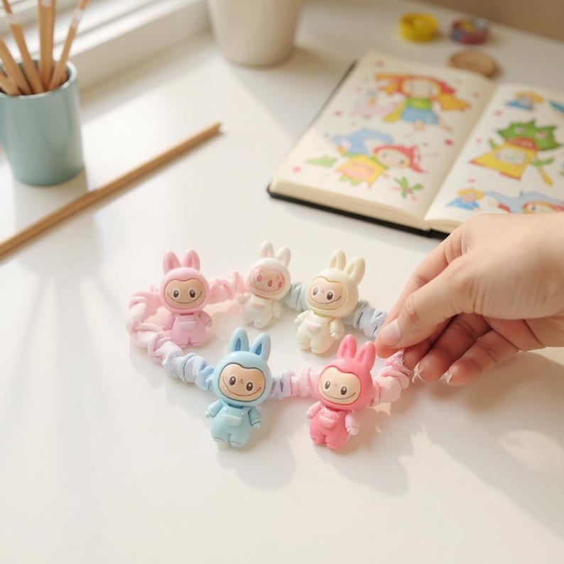 Labubu Kawaii Cartoon Hair Ropes Cute Anime Elastic Hair Ties for Girls ...