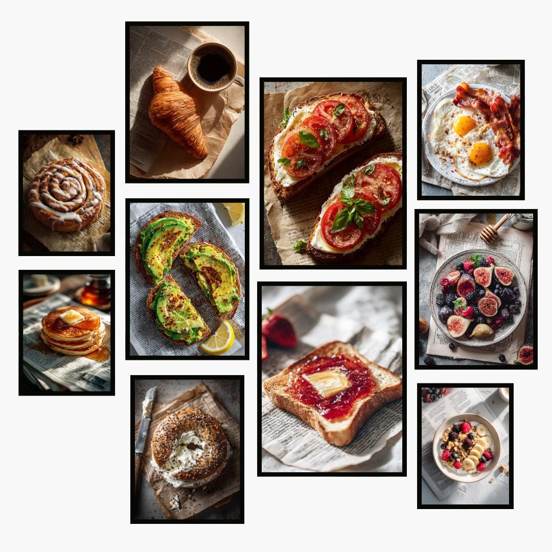 Breakfast Food Photography Print Set | Kitchen Cafe Wall Art (A3 ...