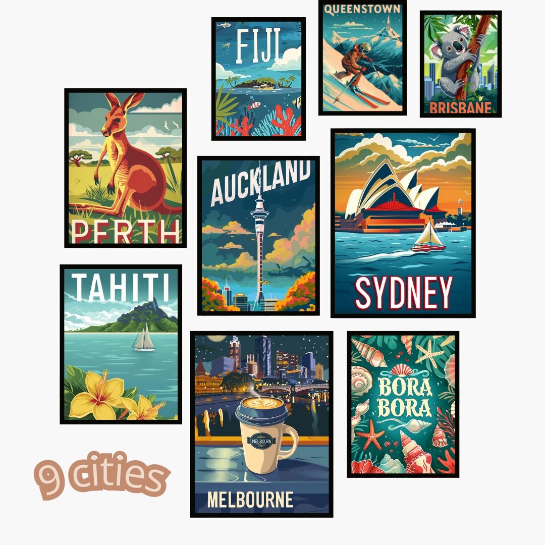 Retro Oceania Travel Poster Set: Vintage Pacific Island Prints (digital ...