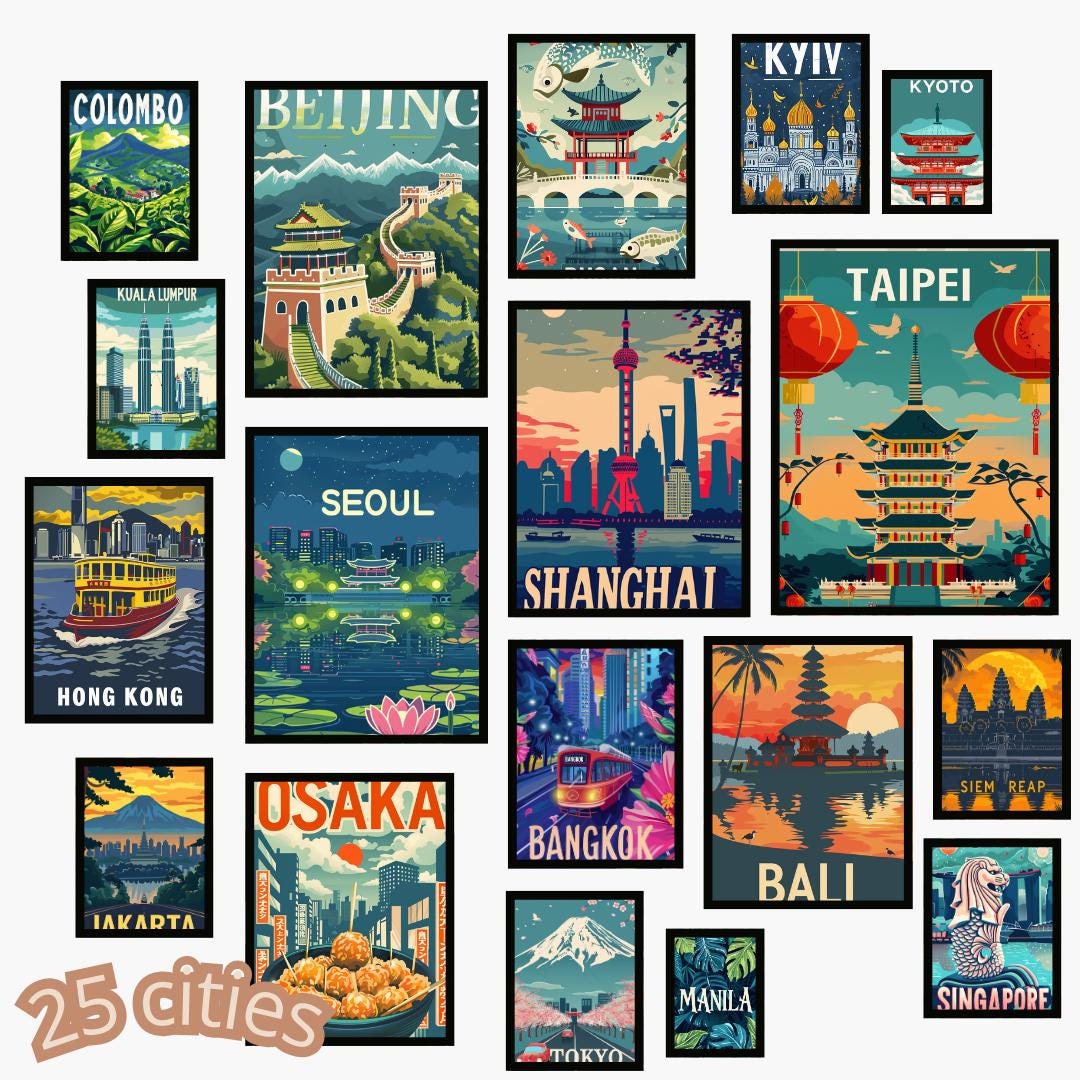Retro Asia Travel Posters: Vintage Destination Art (digital Download ...