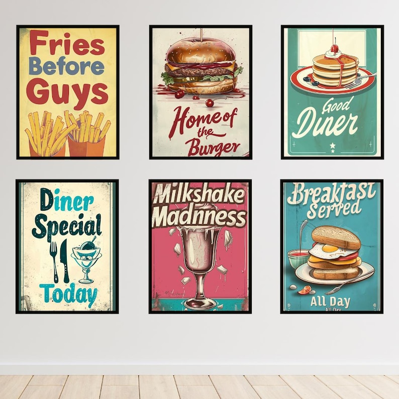 Retro Diner Print Set: 1950s Cafe Posters (A3 Digital Download) - Etsy