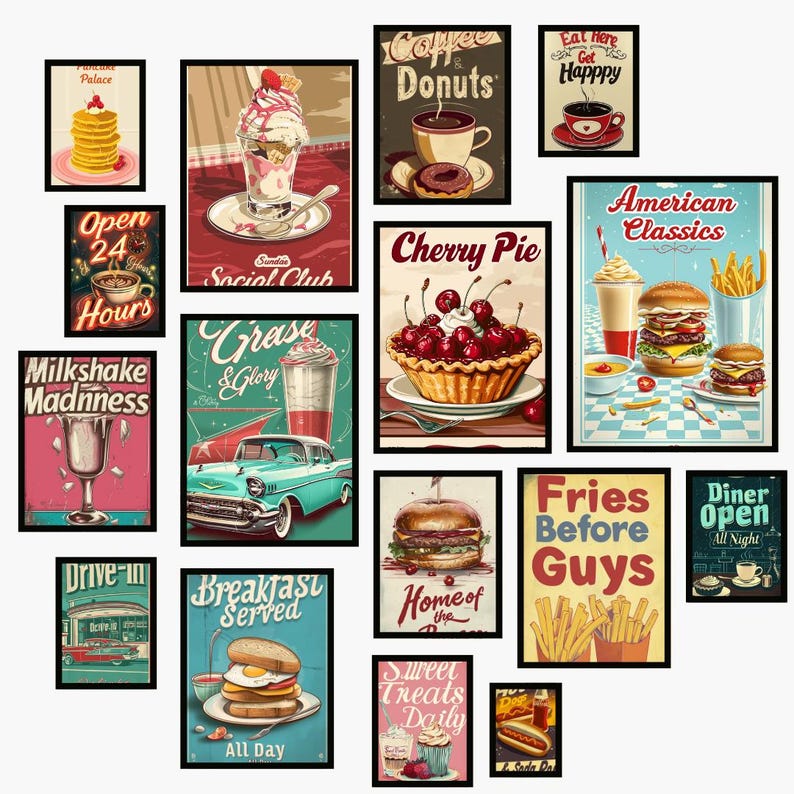 Retro Diner Print Set: 1950s Cafe Posters (A3 Digital Download) - Etsy