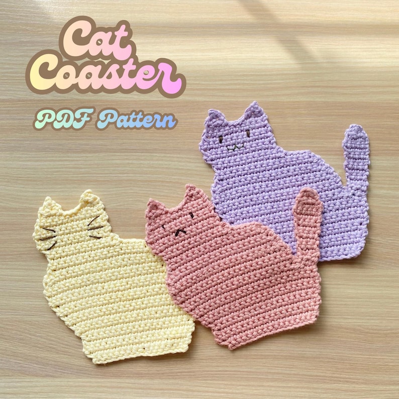 Crochet Cat Coaster Pattern | Cute Mug Rug (PDF Pattern, Print Friendly ...