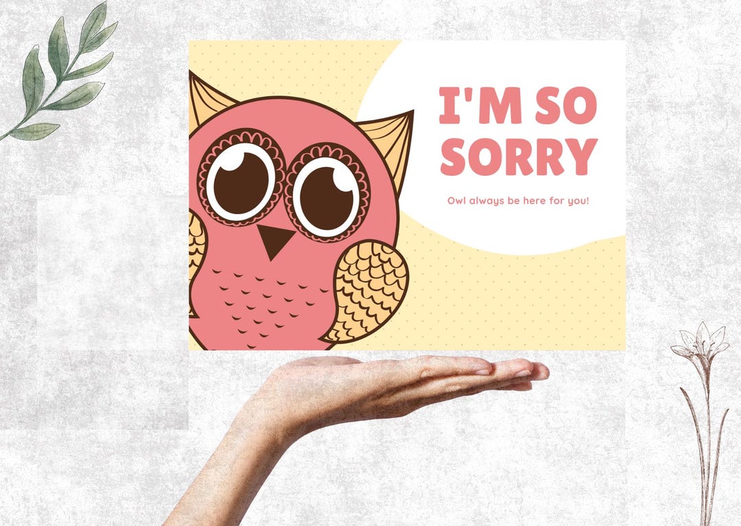 Cute Apology Owl Card – I'm Sorry Digital Download for Friends or Loved ...