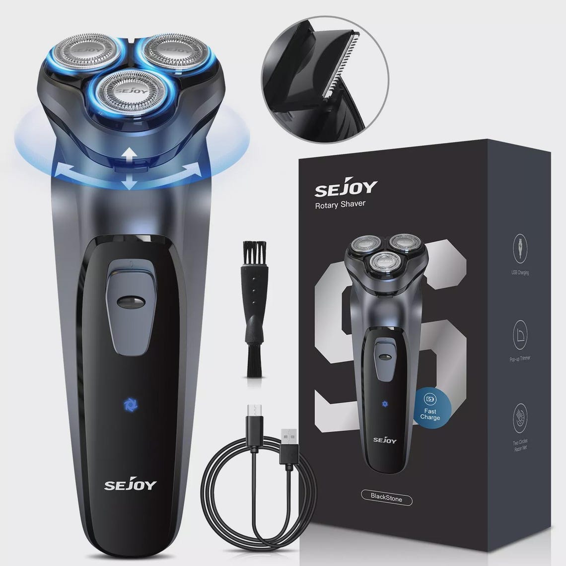 SEJOY Men Electric Shaver Pop-up Trimmer Rotary Razor Beard Shaving ...