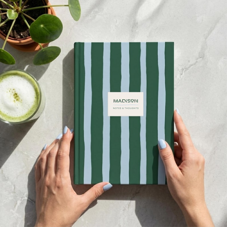 Personalized Name Striped Notebook Hardcover Journal Vertical Stripes ...