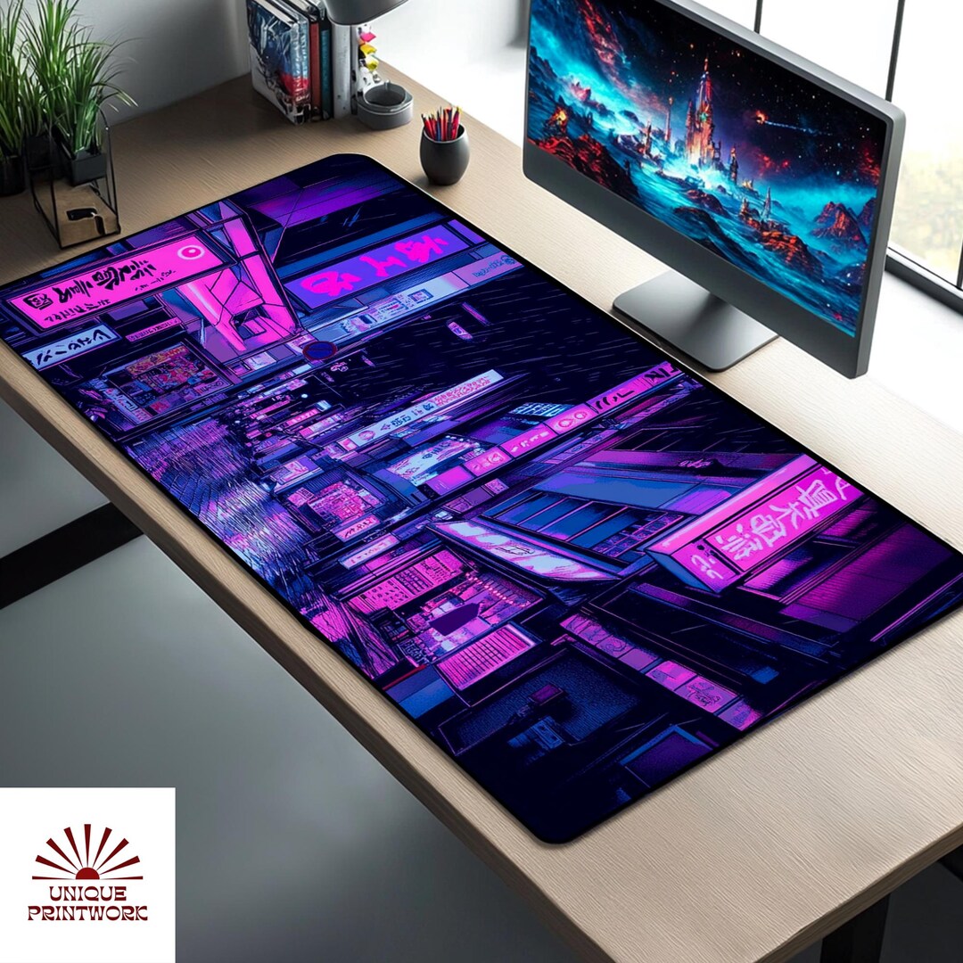 Neon Tokyo Desk Mat - Futuristic Japan Playmat - XL Giant Oversized ...